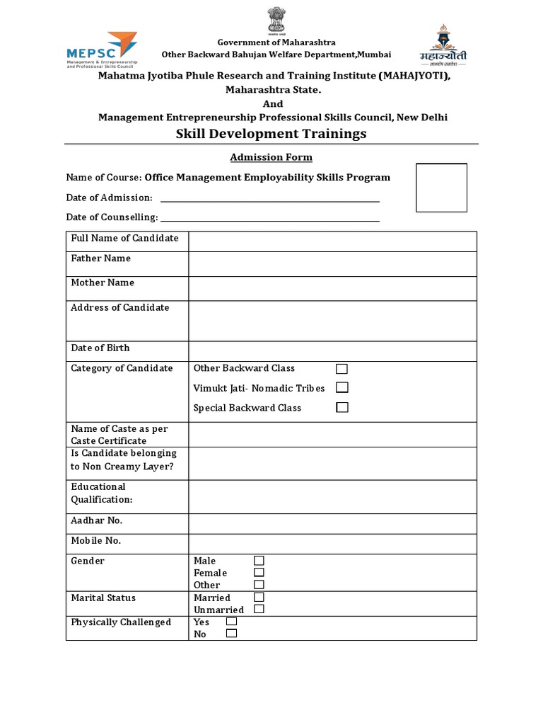 Admission Form MEPSC | PDF