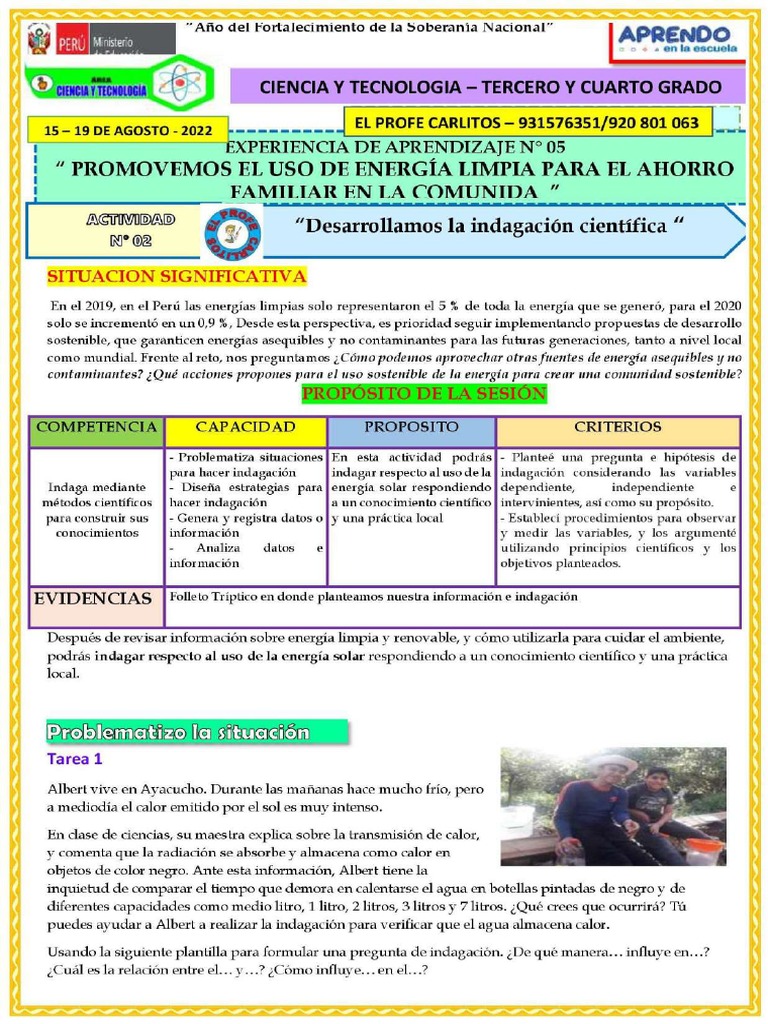 Experiencia de Aprendizaje 05 - Actividad 02 - 3ero y 4to Grado - Ciencia y Tecnologia - 00001 | PDF