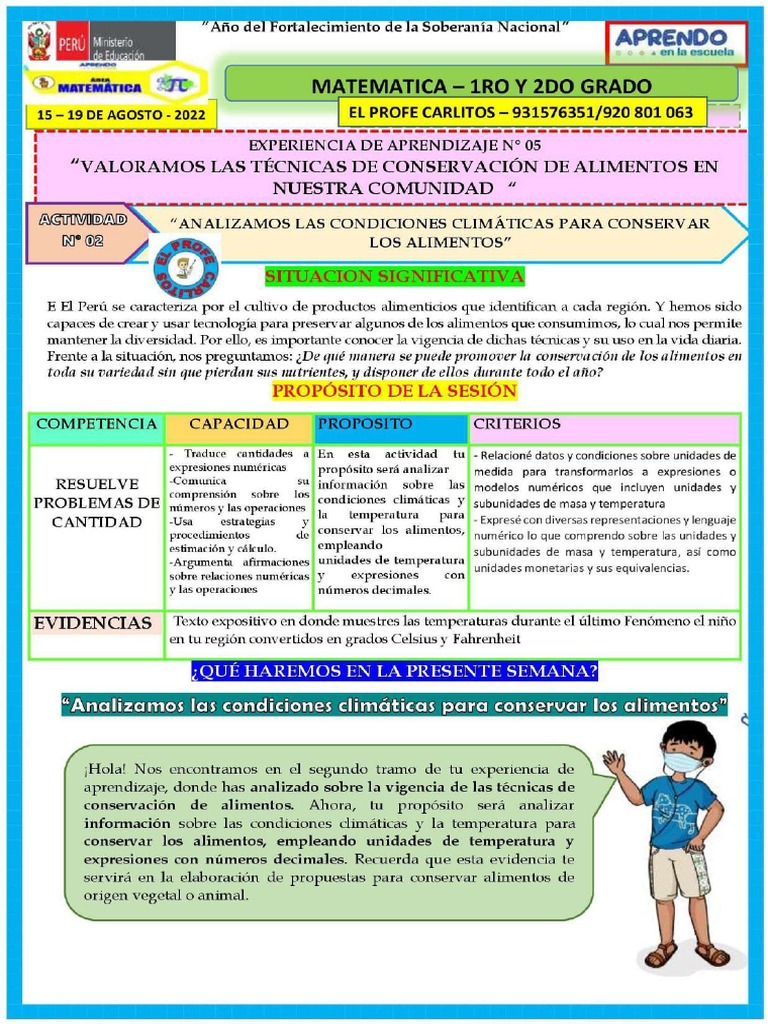 Experiencia de Aprendizaje #05 - Actividad #02 - 1ero y 2do - Matematica - 00001 | PDF