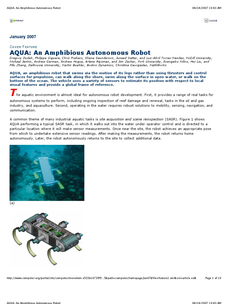 AQUA An Amphibious Autonomous Robot | PDF | Computing And Information ...