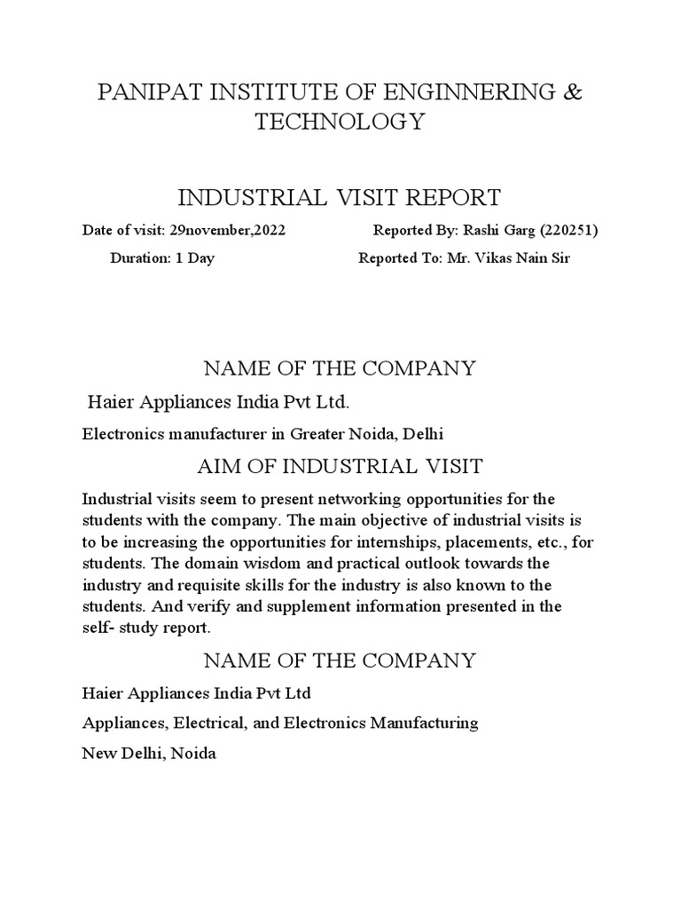 Industrial Visit Report | PDF
