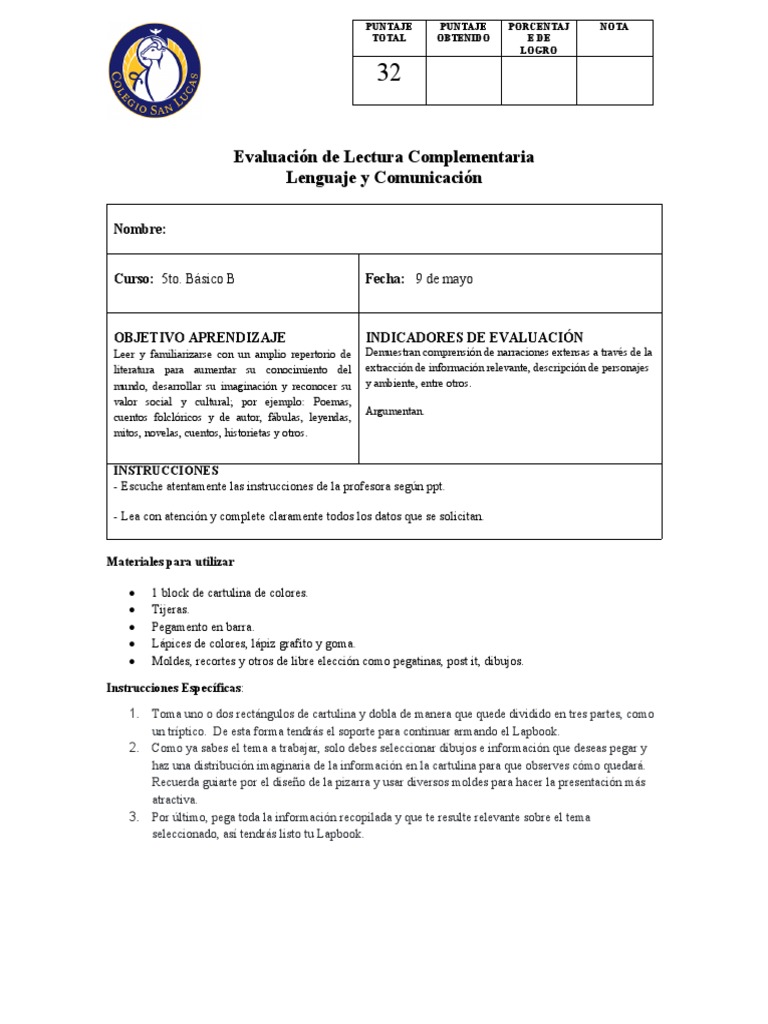 Rúbrica Evaluación Lapbook Narnia El León, La Bruja y El Ropero. | PDF