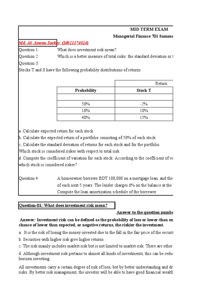 Managerial Finance Midterm Exam 2021 | PDF