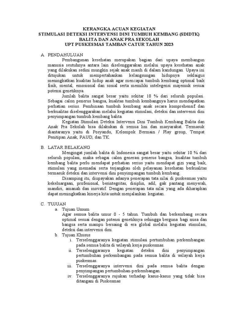 KAK SDIDTK Dan TTD Rematri 2023 | PDF | Kesehatan Holistik