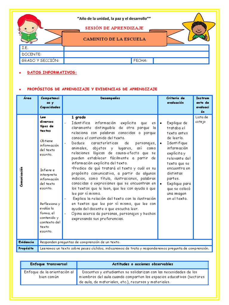 1° E1 Sesión D4 Plan Lector Caminito A La Escuela | PDF