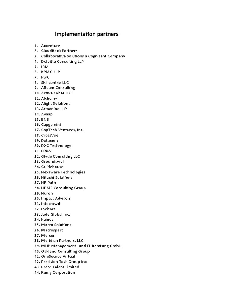 Implementation Partners | PDF