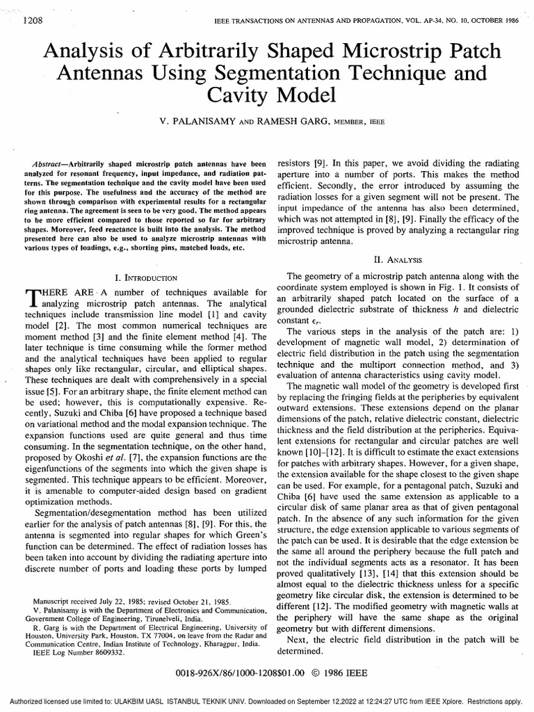 Analysis of Arbitrarily Shaped Microstrip Patch Antennas Using ...
