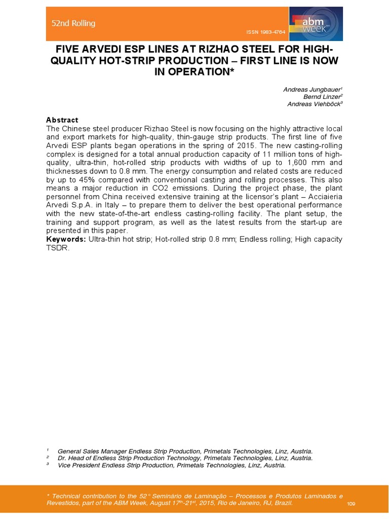 Rizhao Steel Esp Lines | PDF