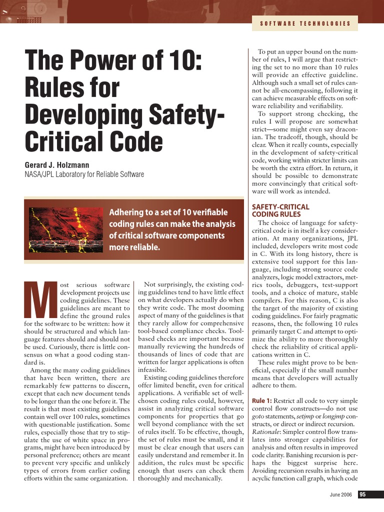 The Power of 10: Rules For Developing Safety-Critical Code | PDF | Control Flow | Scope ...