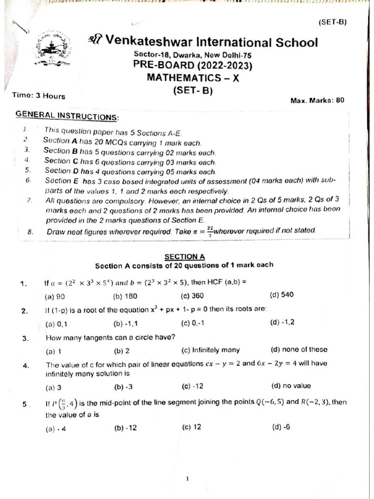 math pre board 1 | PDF