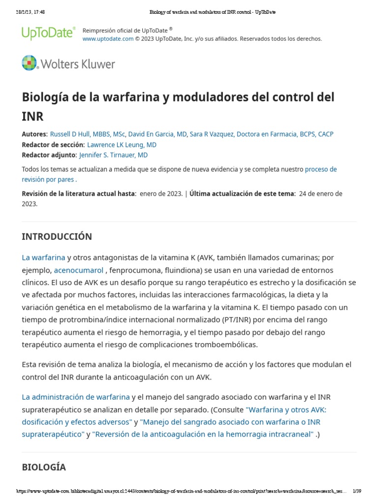 Biology of Warfarin and Modulators of INR Control - UpToDate | PDF ...