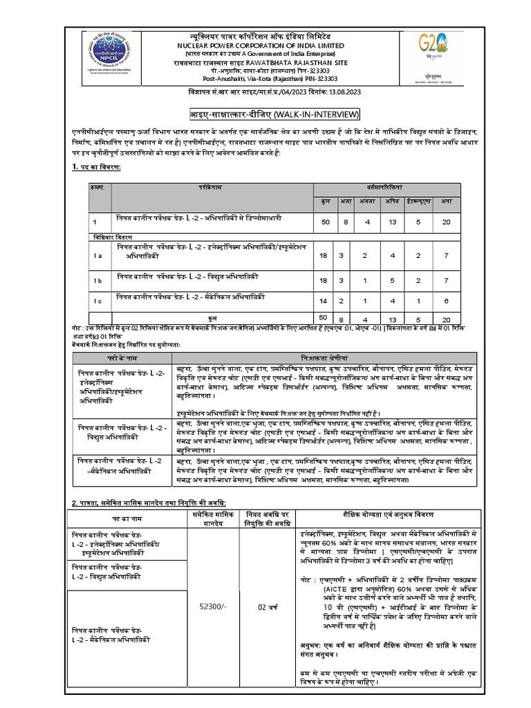 Npcil Supervisor Posts Notification and Application Form | PDF