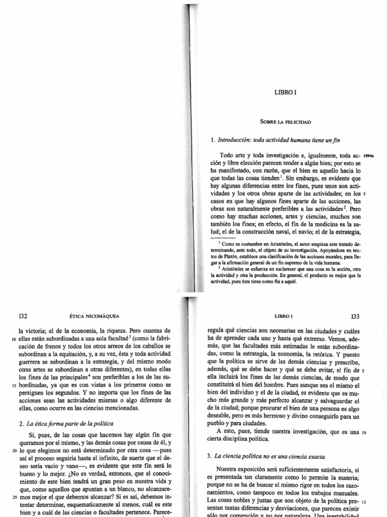 ARISTÓTELES - Ética nicomáquea- Libro I | PDF