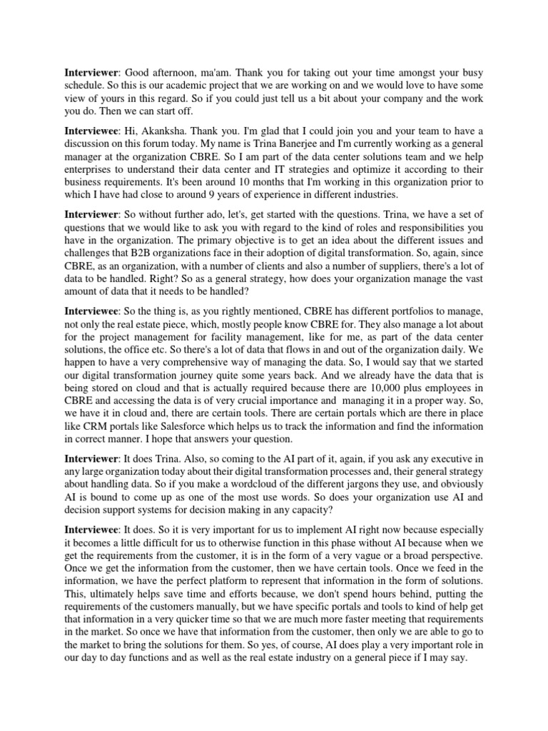 Sec 2 - Group - 6 - Trina Banerjee Interview Transcript | PDF