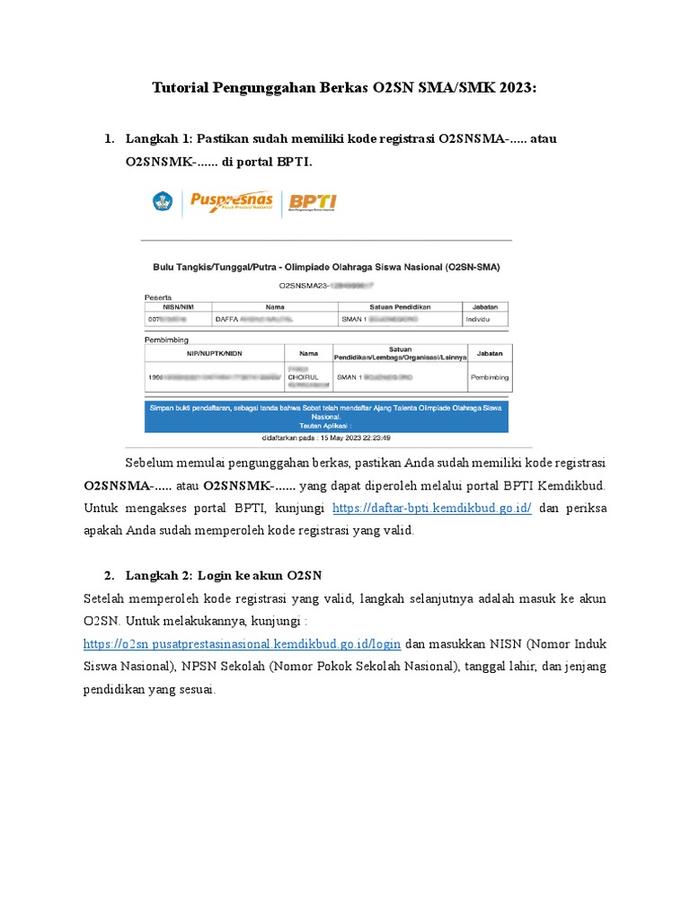 Tutorial Pengunggahan Berkas O2SN SMA | PDF