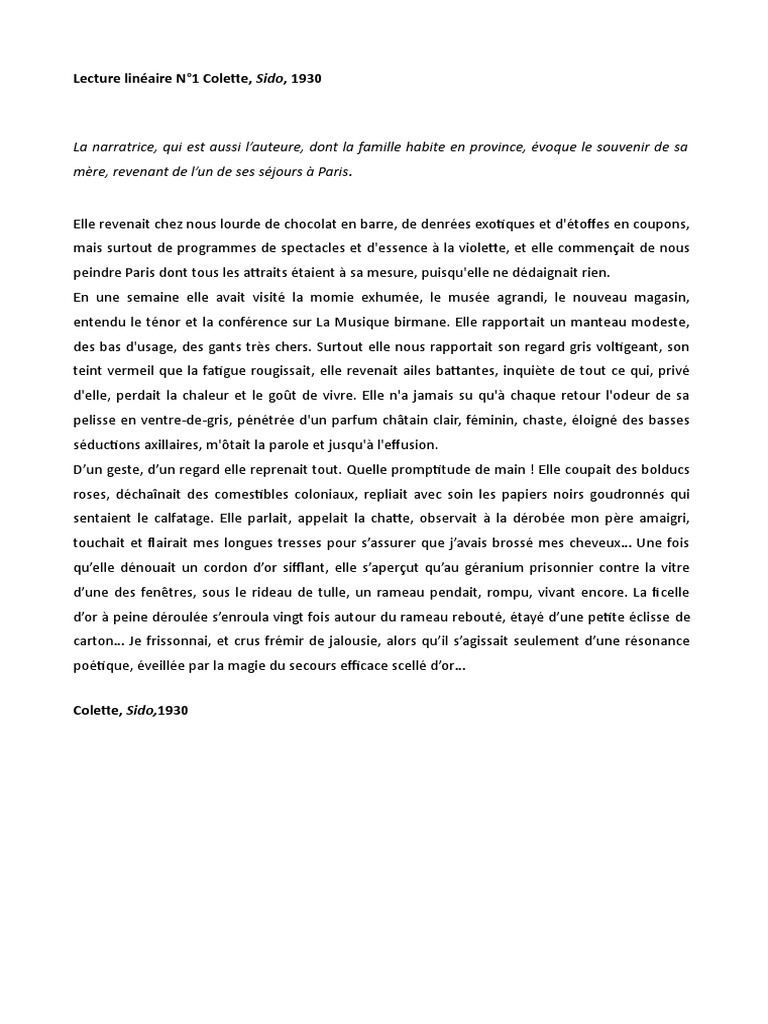 Explication Linéaire 2 Le Portrait de Colette | PDF