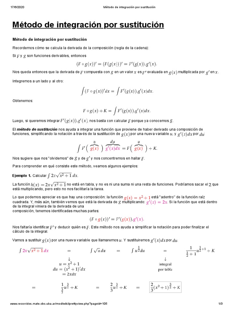 Método de Integración Por Sustitución - Integrales | PDF | Integral | Derivado