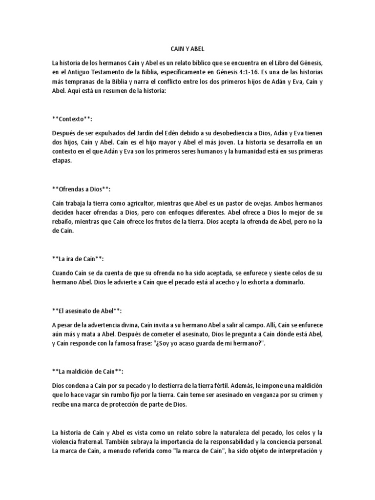 Resumen de la historia de Caín y Abel | PDF | Religión y espiritualidad