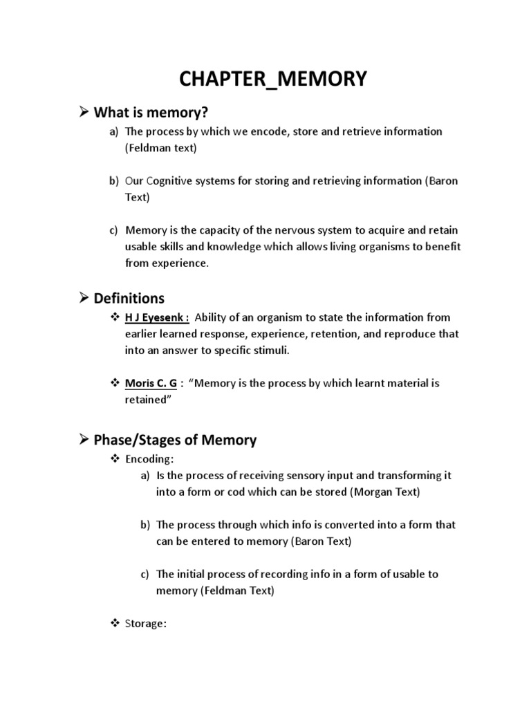 Memory Notes | PDF | Memory | Recall (Memory)