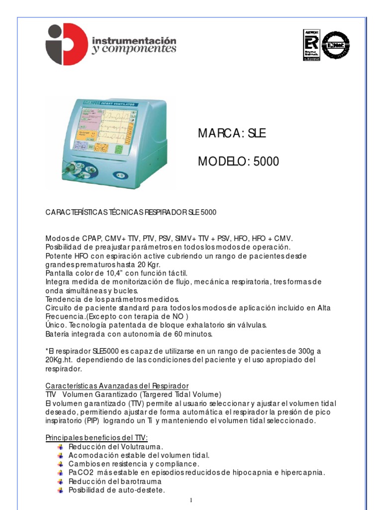 Características del Ventilador SLE 5000 | PDF | Sistema respiratorio ...