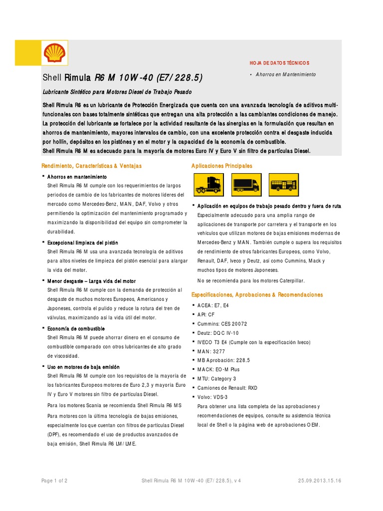 Shell Rimula R6 M 10W-40 TDS | PDF