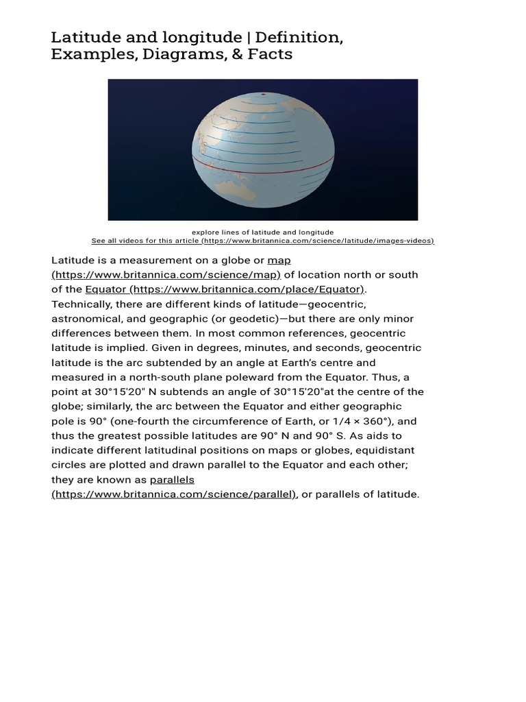 Latitude and Longitude - Definition, Examples, Diagrams, & Facts | PDF