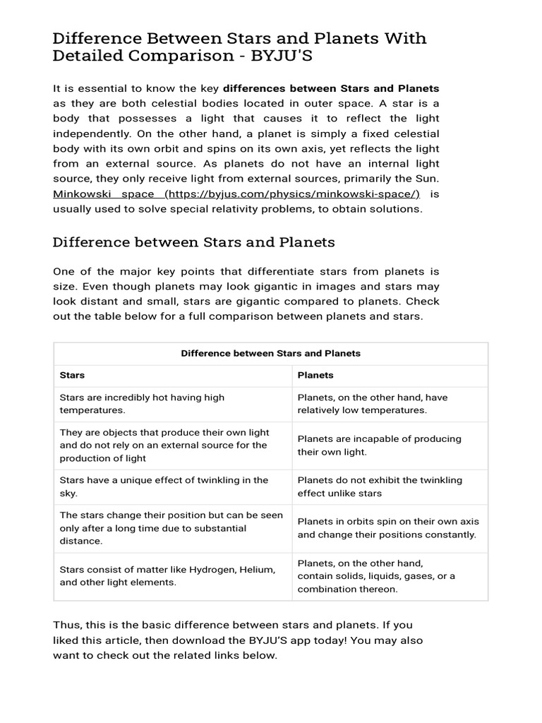 Difference Between Stars and Planets With Detailed Comparison ...