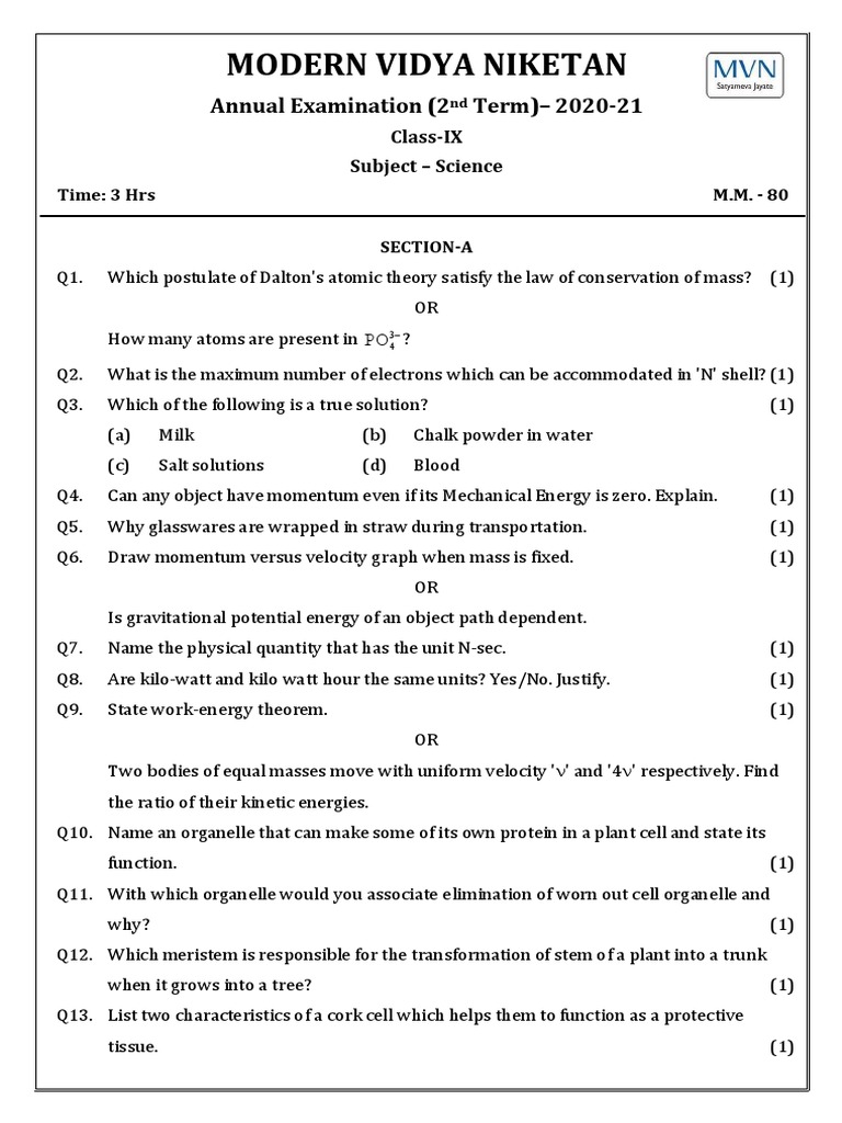 Science Question Paper | PDF