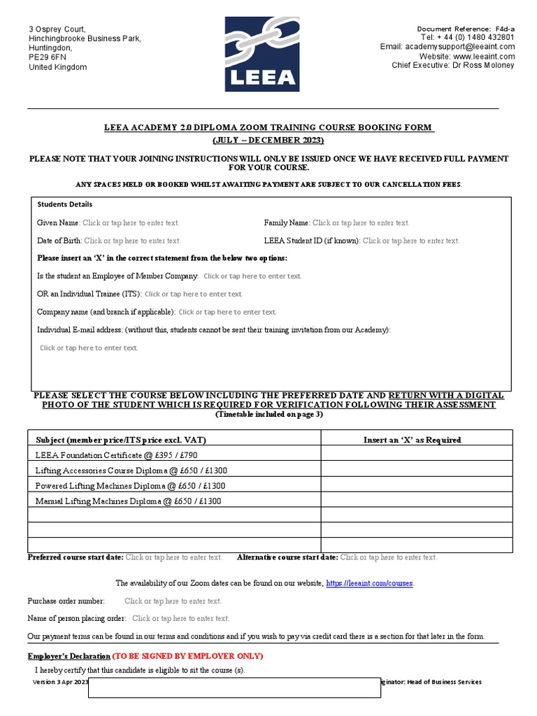 LEEA Academy Course Booking Details | PDF | Debit Card | Visa Inc.