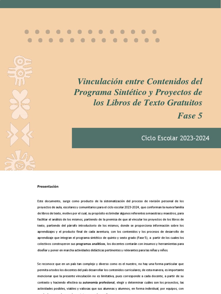 FASE 5 Quinto y Sexto - Vinculación Entre Contenidos Del Programa Sintético y Proyectos de Los ...