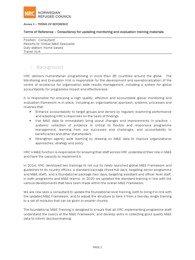 Tor - Me Training Consultant - Foundational Level | PDF | Evaluation | Monitoring And Evaluation
