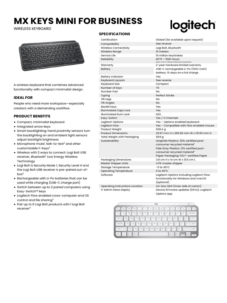 MX Keys Mini For Business Data Sheet | PDF