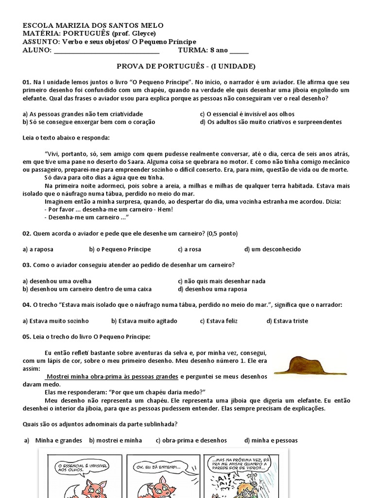 Prova de Port. 8 Ano - I Unid. | PDF