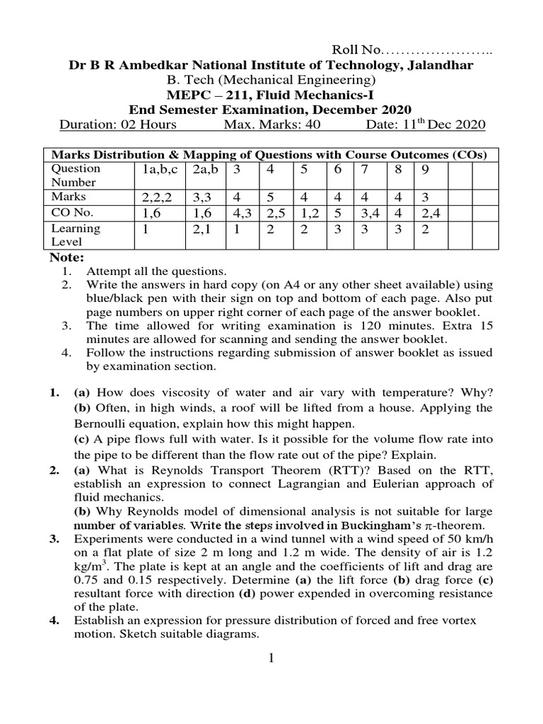 [Template] (MEPC-211) End Sem Exam 2020 | PDF