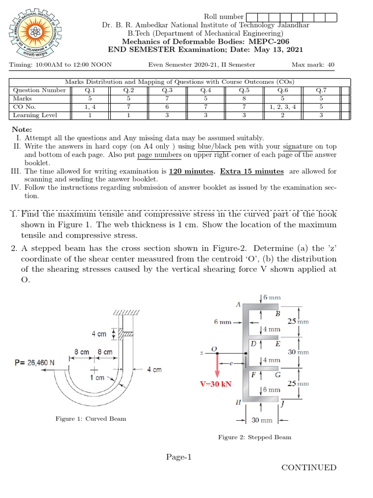 END SEM EXAM PAPER 2021 MEPC 206 Set-1 | PDF | Beam (Structure ...