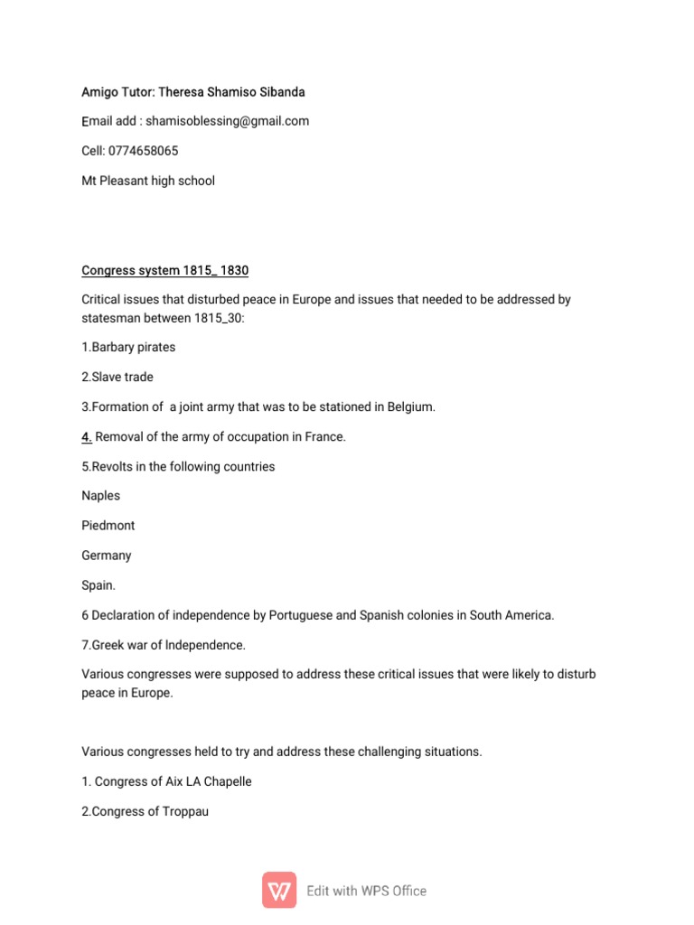 Congress System 1815 - 1830 | PDF