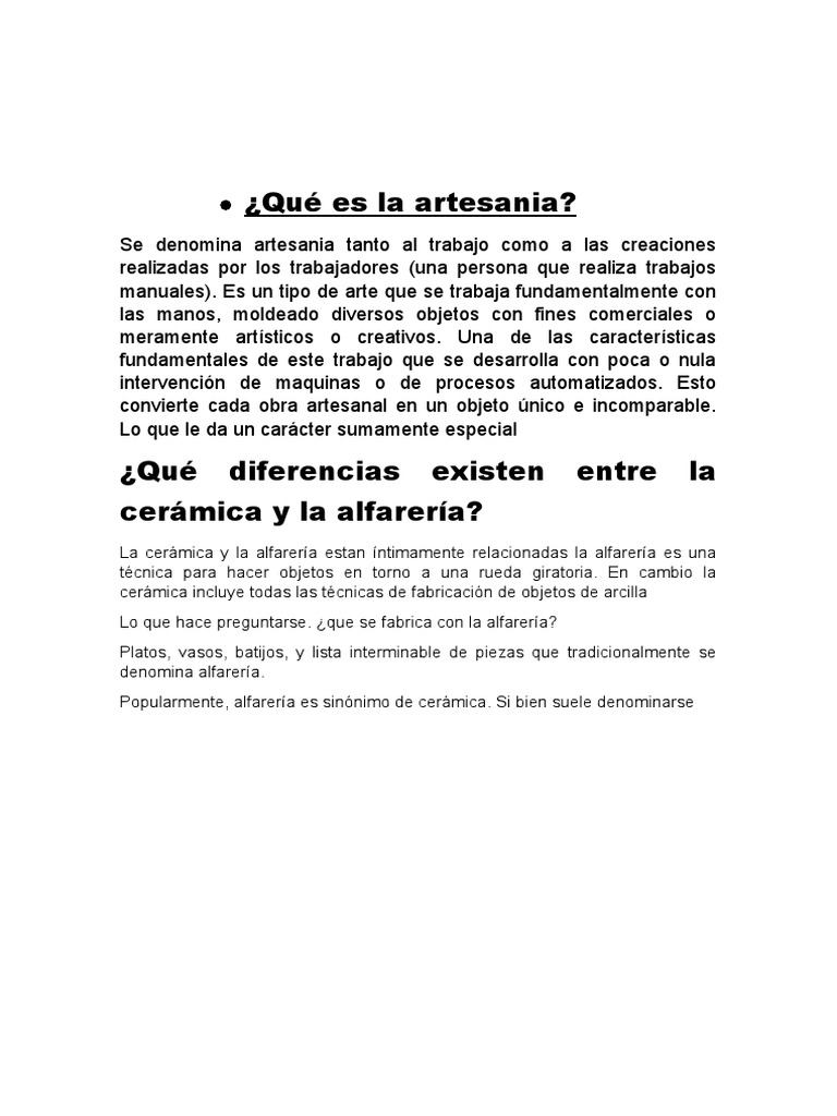 Definición de Artesanía y Alfarería | PDF