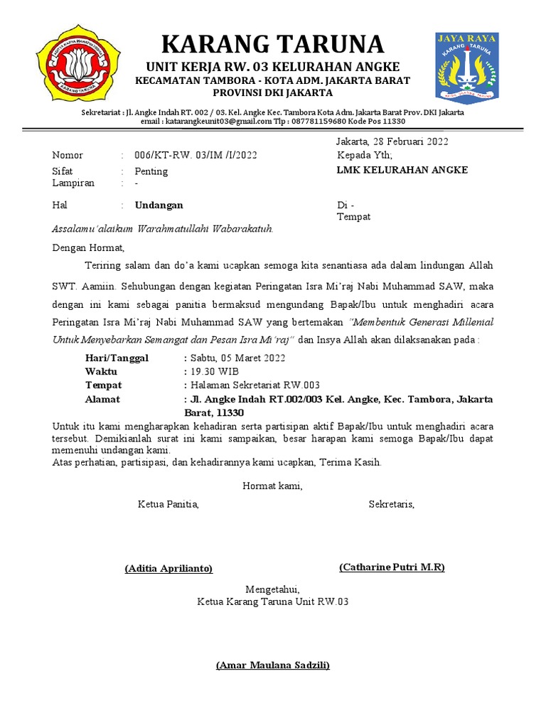 SURAT UNDANGAN TAUSIYAH ISRA MIRAJ 03 | PDF