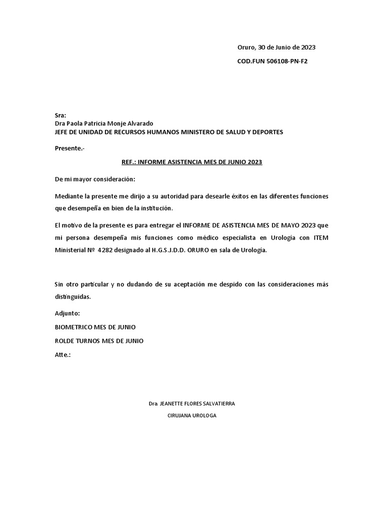 CARTA ASISTENCIA | PDF