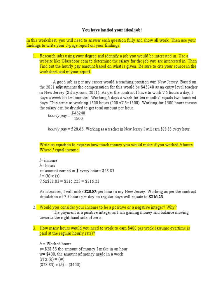 Ideal Job Worksheet | PDF