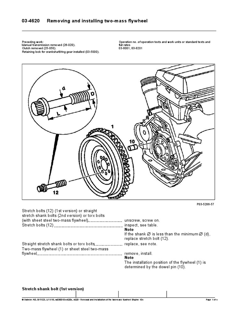4620 - Removal and Installation of The Two-Mass Flywheel Engine 104 ...