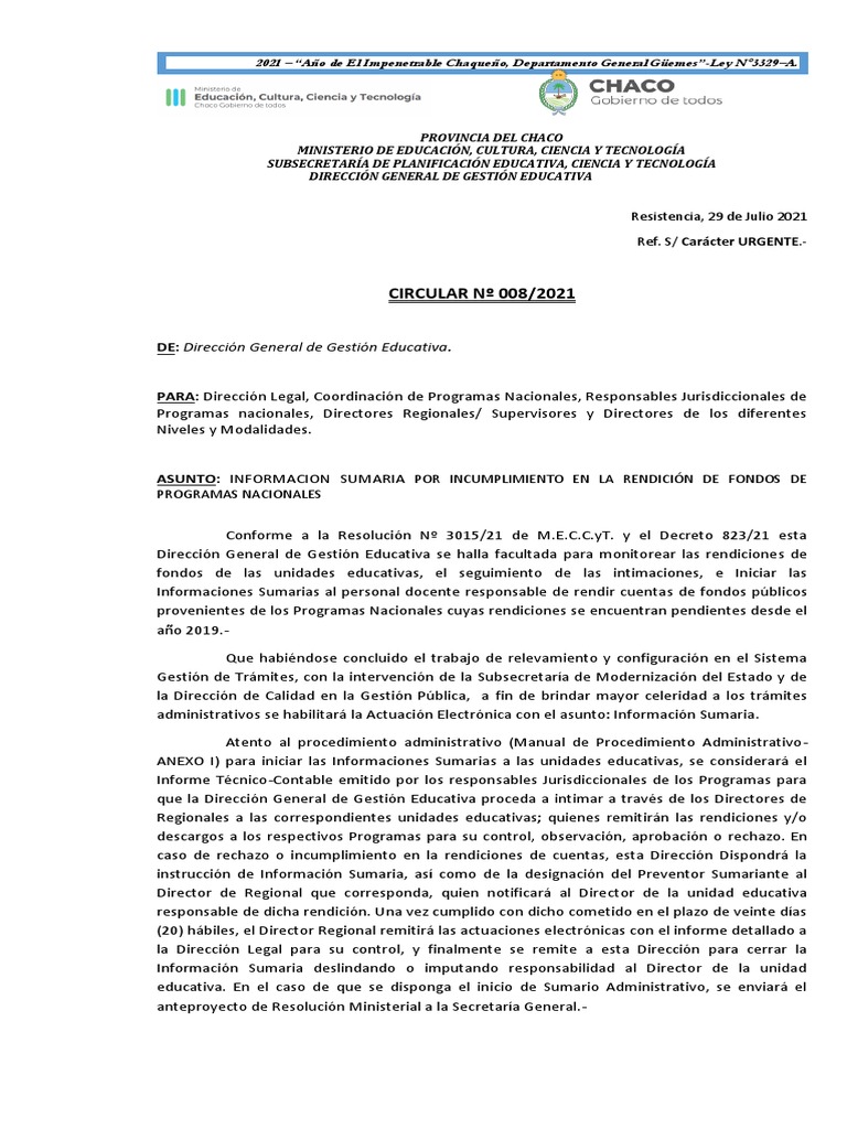 Circular 008-2021 Con Anexo I | PDF