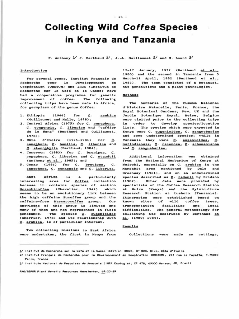 1985 - Anthony - Collecting Wild Coffea Species in Kenya and Tanzania | PDF