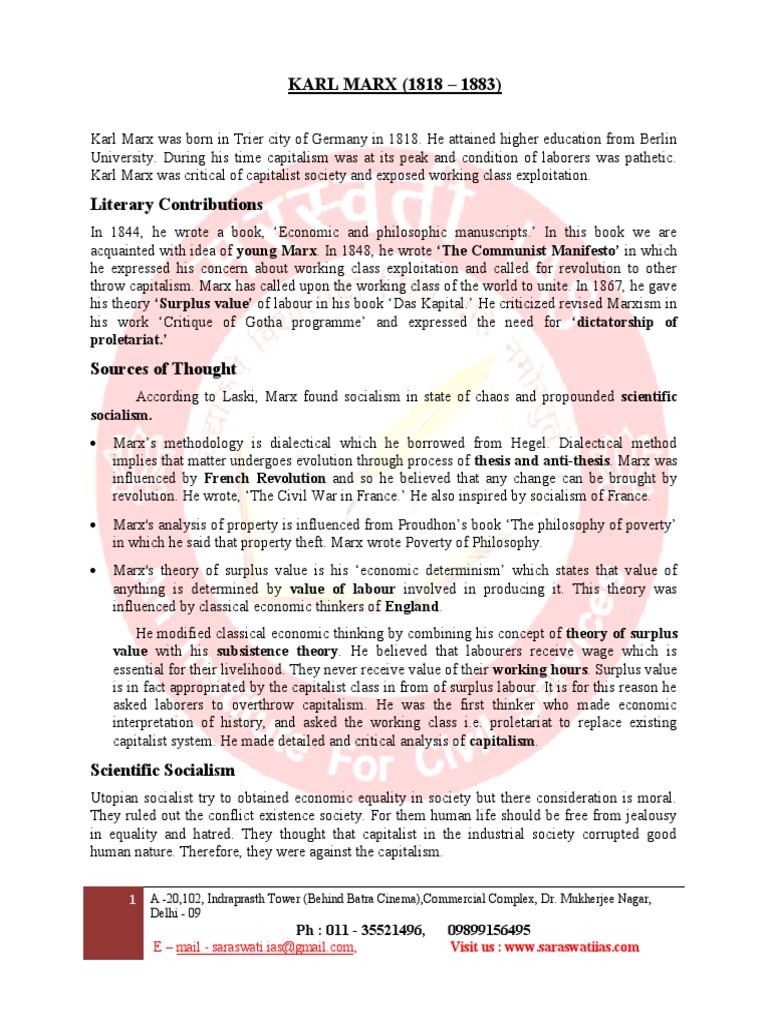 Karl Marx 1818 - 1883 Thinkar | PDF