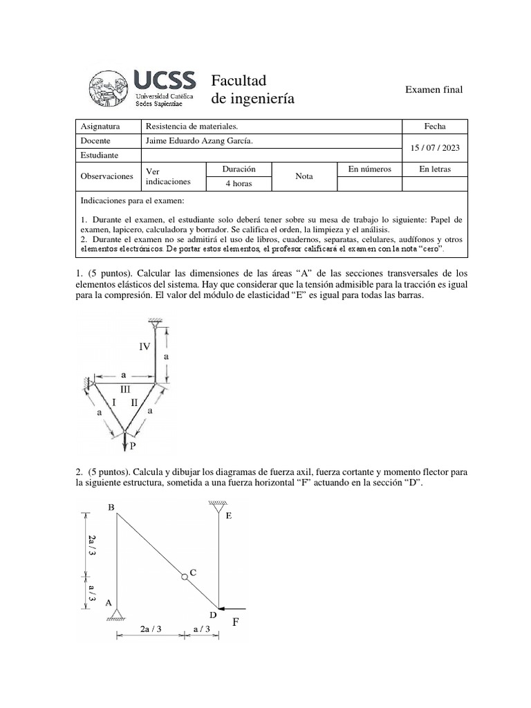 Resistencia de Materiales. Examen Parcial 4 | PDF | Resistencia de materiales | Viga (Estructura)
