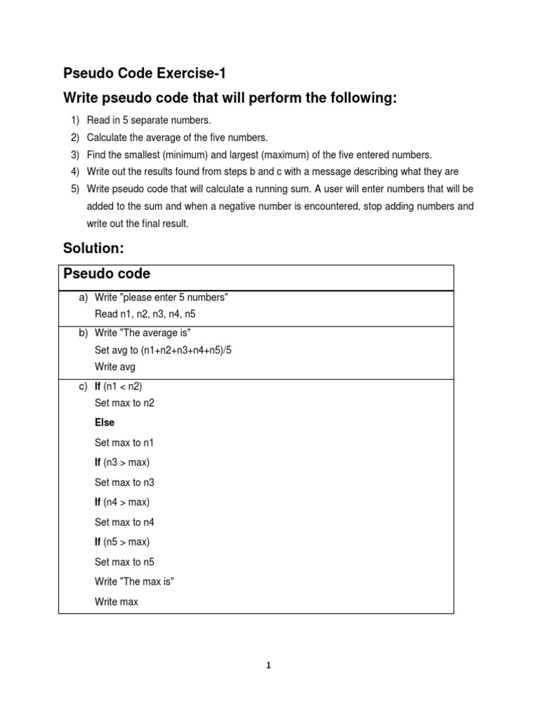 Pseudo Code Exercise-1 Solution | PDF Pseudo Code Exercise-1 Solution | PDF