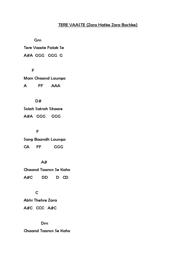 Tere Vaaste Notations | PDF