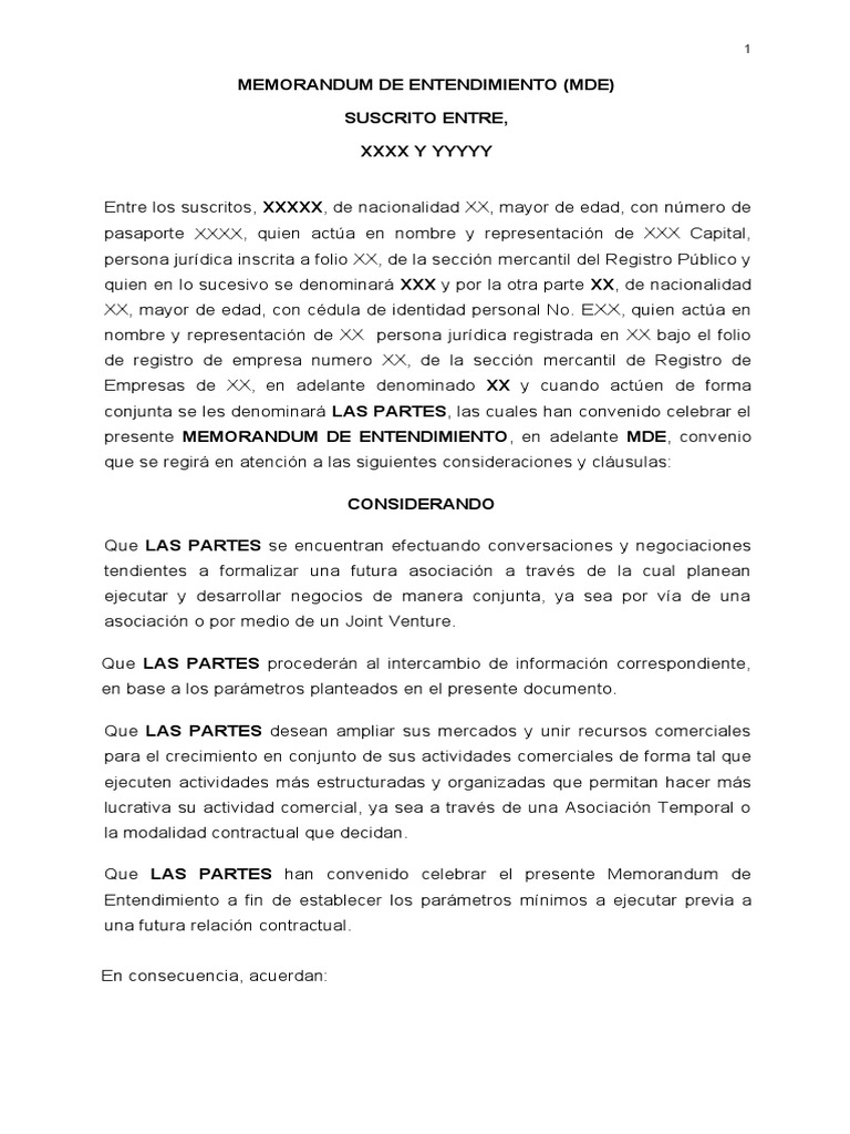 Memorandum de Entendimiento - Modelo Espanol | PDF | Arbitraje | Business