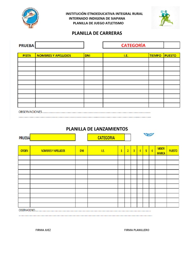 Planilla de Juego Atletismo | PDF