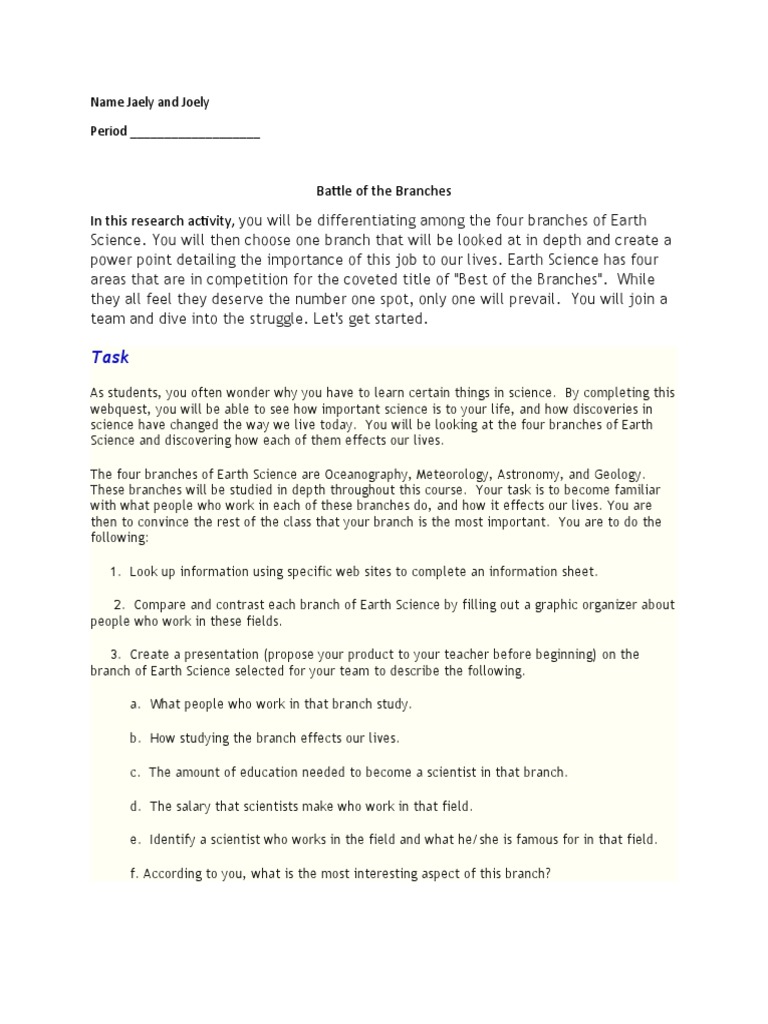 Four Branches of Earth Science Activity | PDF | Oceanography | Earth ...